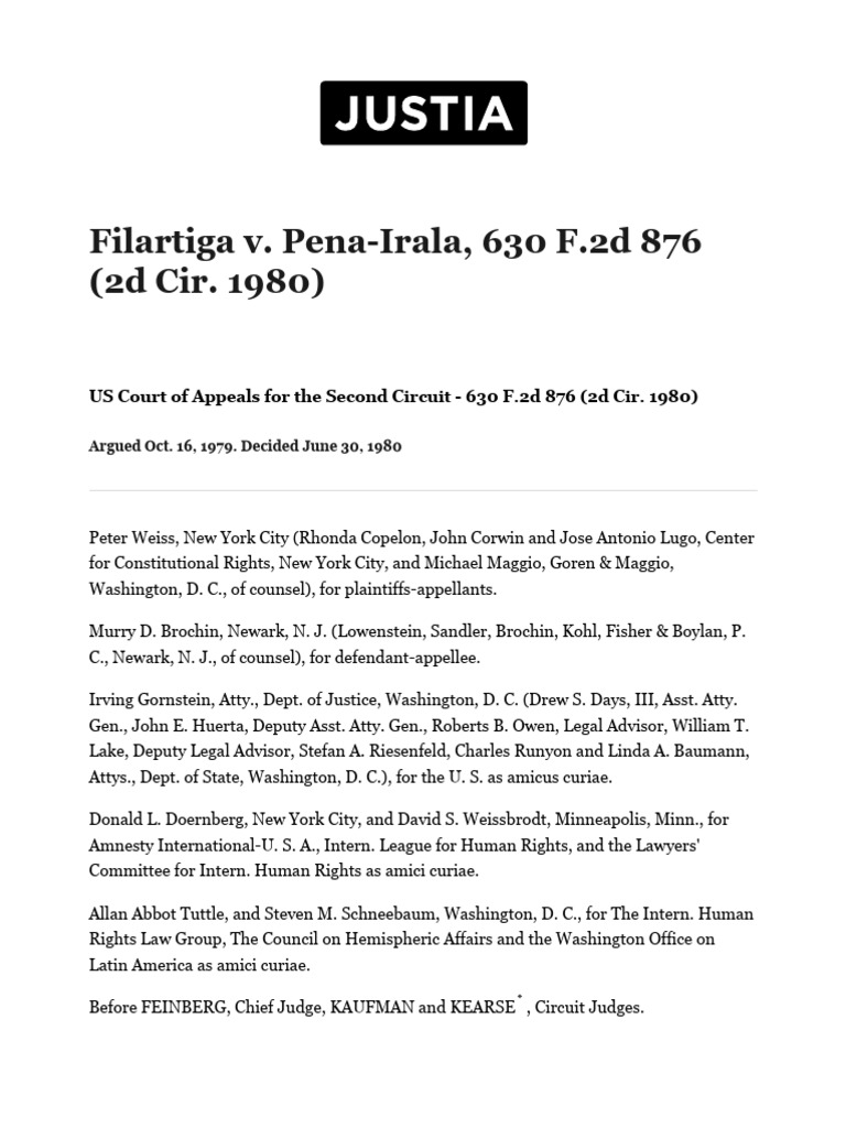 Filartiga v. Pena-Irala, 630 F.2D 876 (1980) | PDF
