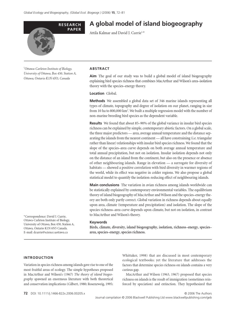 Global Model of Island Biogeography | PDF | Biogeography | Climate