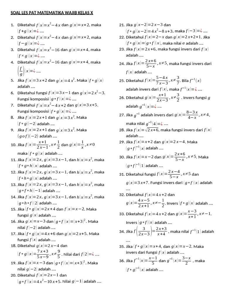 Soal Les Pat Matika Wajib X | PDF