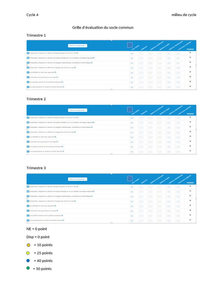 Grille Socle Commun Cycle 4 2 | PDF