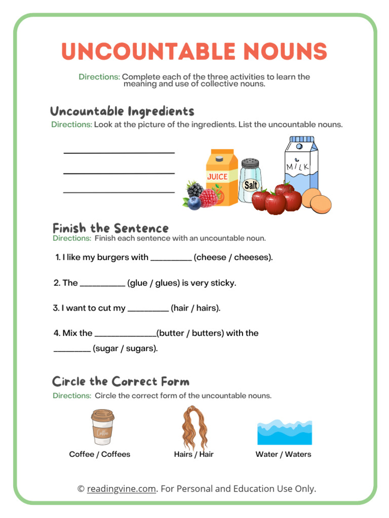 Uncountable Nouns Activity | PDF