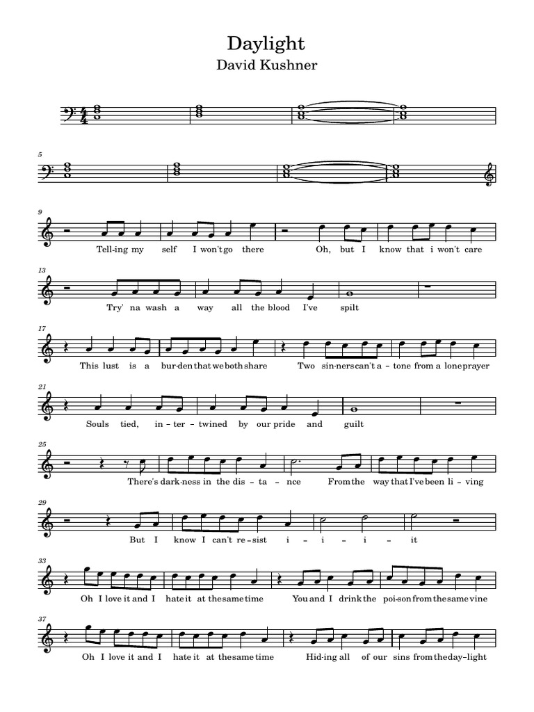 Daylight David Kushner - Easy Piano Arrangement | PDF