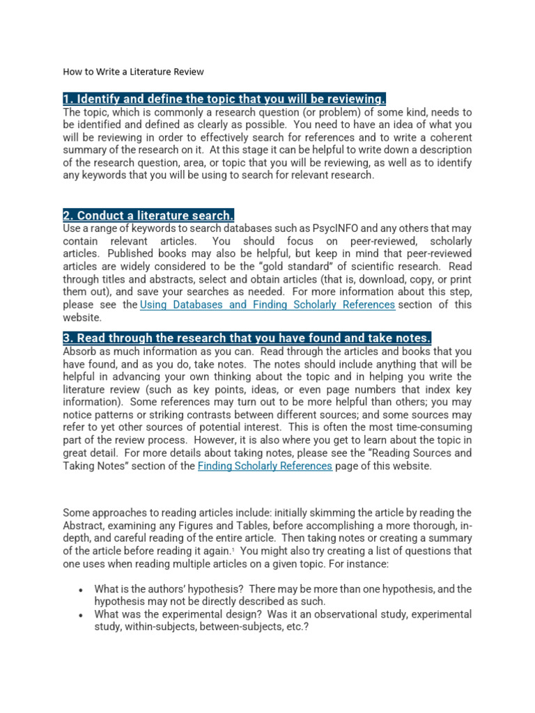 Thesis Research 101: How to write a Literature Review. | PDF