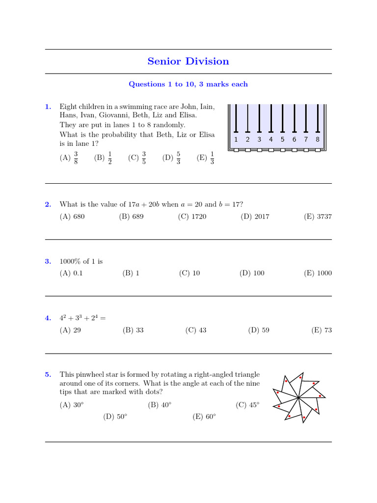 Senior Division: Questions 1 To 10, 3 Marks Each | PDF