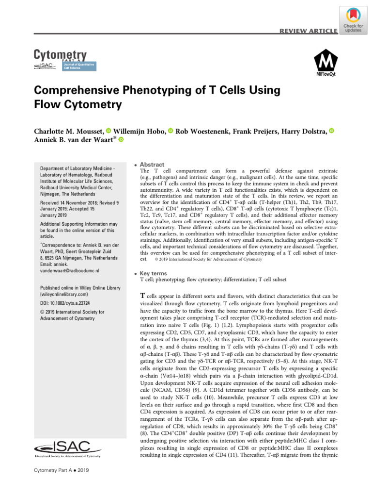 Comprehensive Phenotyping of T Cells Using Flow Cytometry | PDF