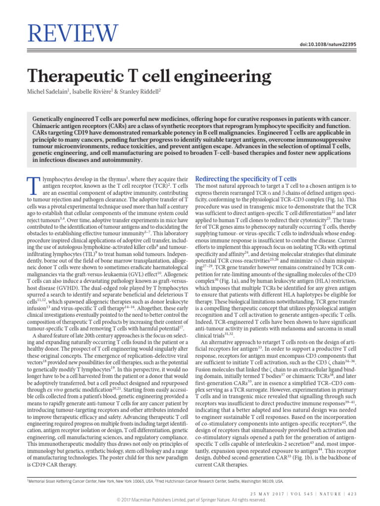 Therapeutic T cell engineering | PDF