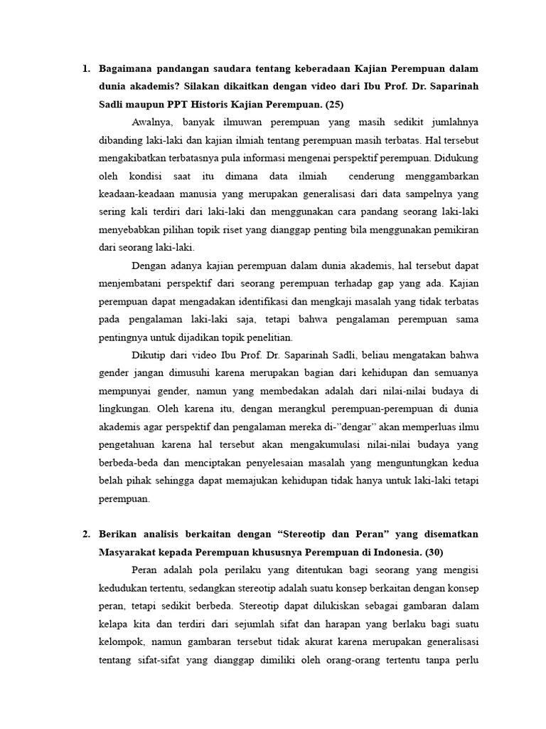 UTS - Kajian Perempuan - Fathi Aurasaliha Thorifah | PDF