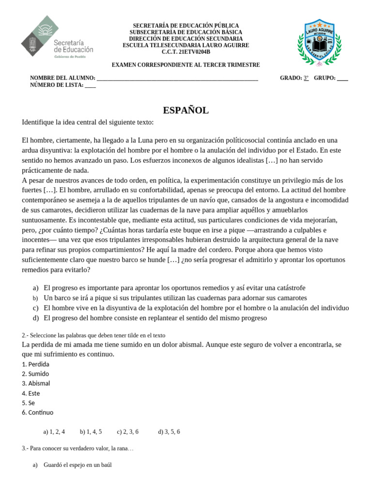 Examen Tercer Trim | PDF | Estudos de Línguas Estrangeiras