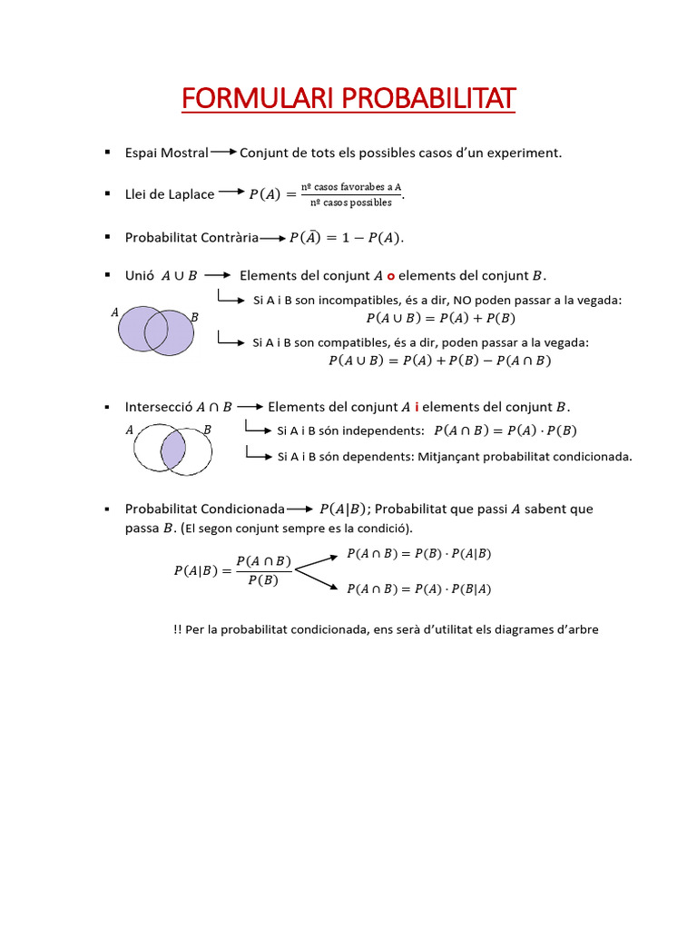 Formulari Probabilitat | PDF