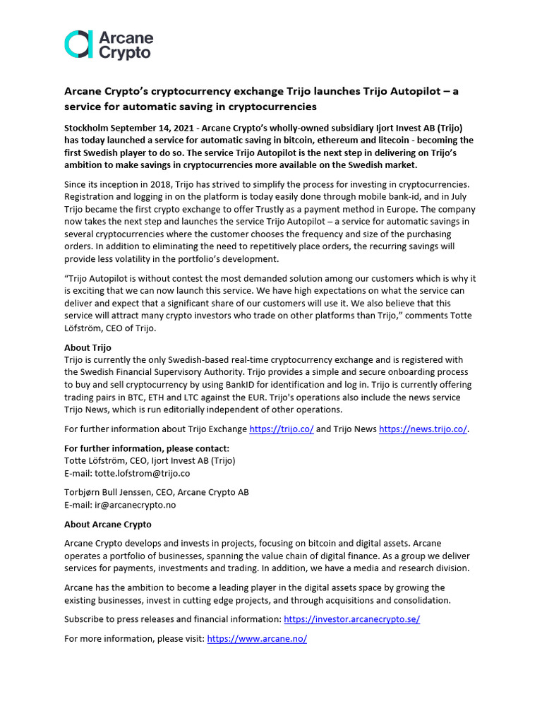 PR Arcane Crypto Trijo Autopilot | PDF