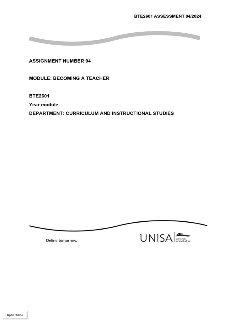 Bte2601 Assignment Number 04 2024 | PDF | Plagiarism | Learning