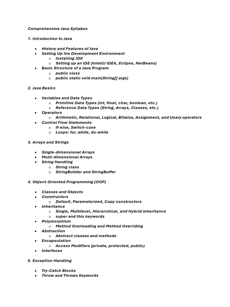 Comprehensive Java Syllabus Chat-Gpt | PDF