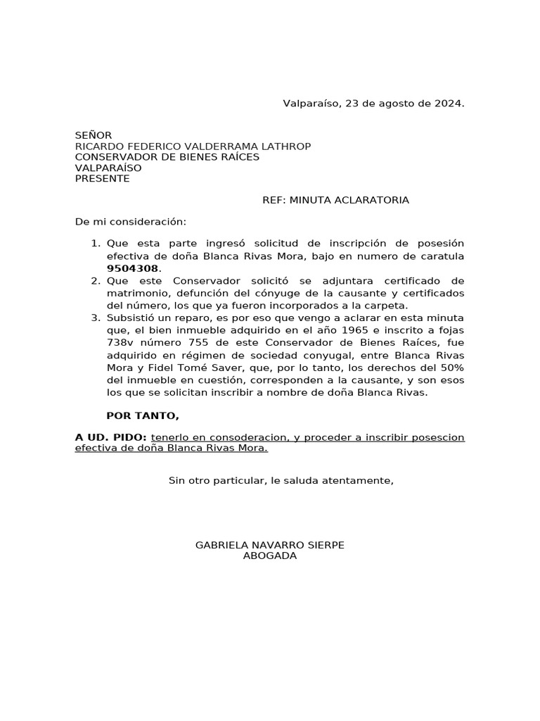 Minuta CBR BLANCA RIVAS | PDF