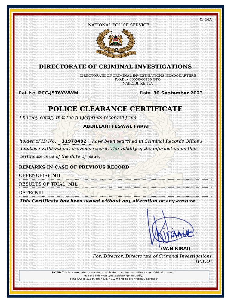 Police Clearance Certificate - Kenya | PDF | Social Science