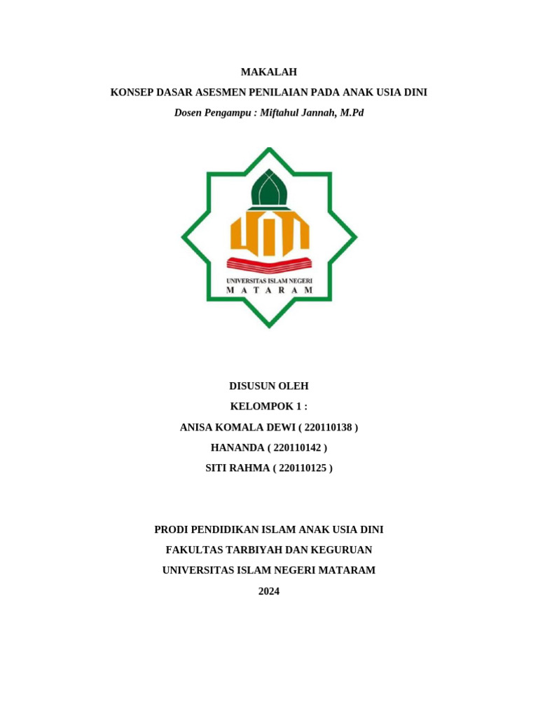 KLP 1 Makalah Asesmen Pembelajaran Aud Perbaikan Eca Komala | PDF