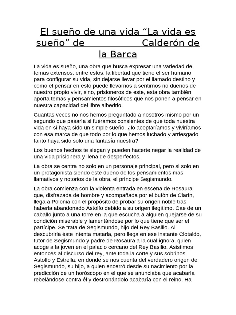 La Vida Es Sueño Ensayo | PDF