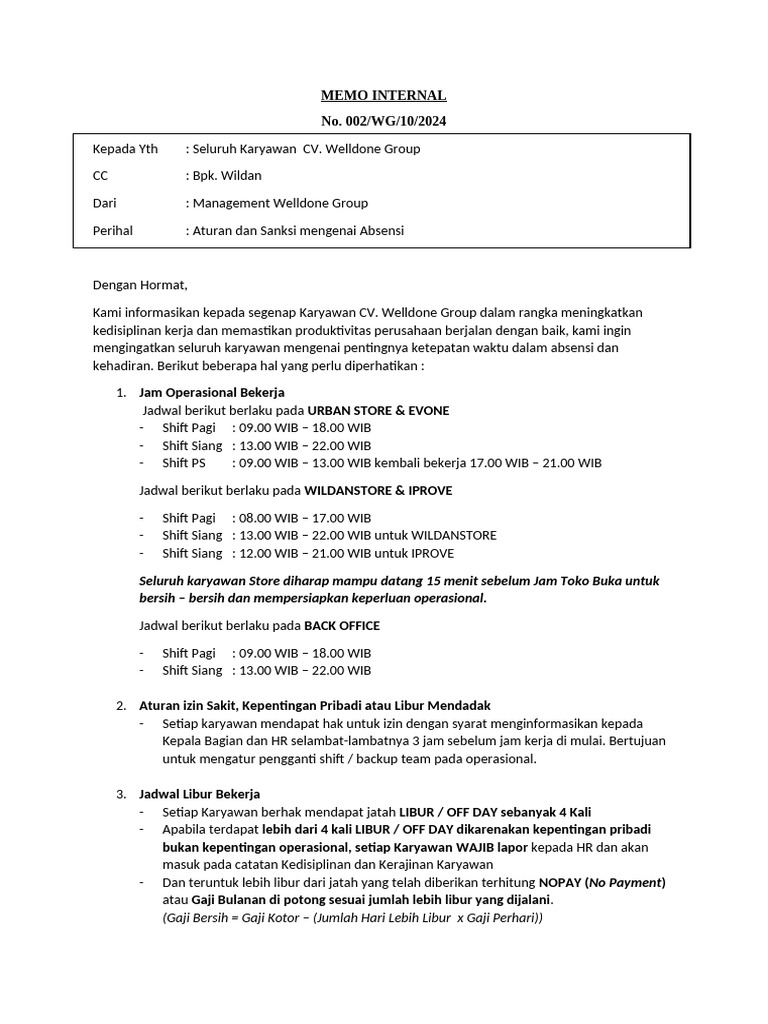 Memo Internal Absensi | PDF