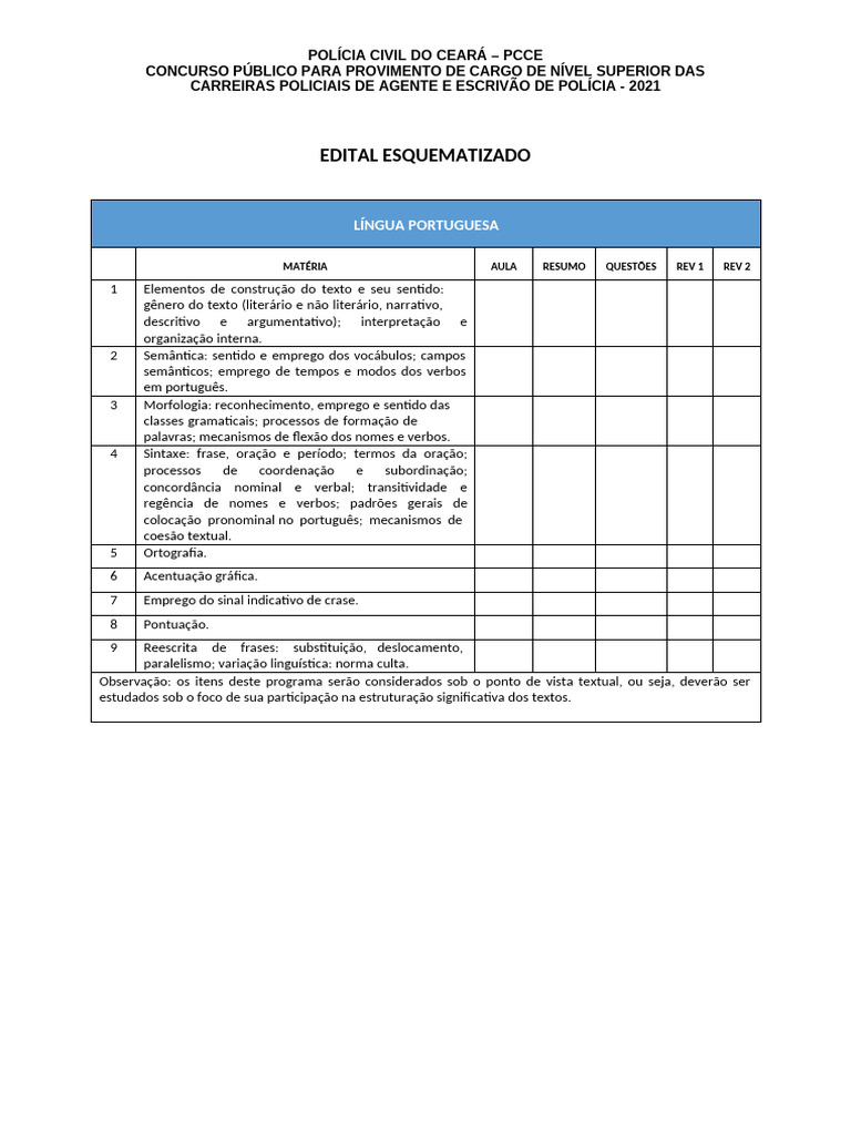 PCCE AGENTE E ESCRIVÃO 2021 - EDITAL ESQUEMATIZADO | PDF
