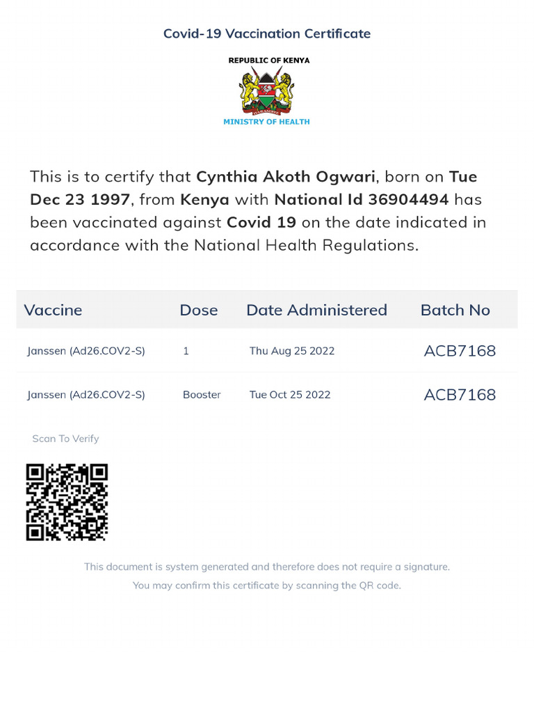 Covid 19 Vaccination Certificate | PDF