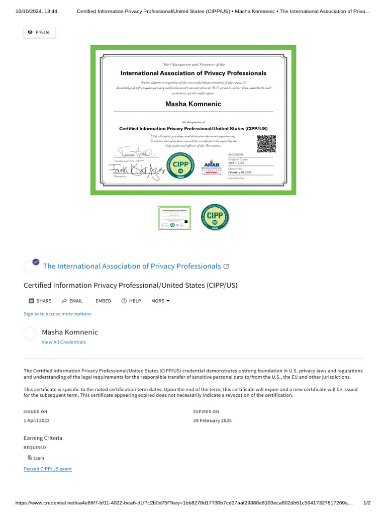 Certified Information Privacy Professional - United States (CIPP - US ...