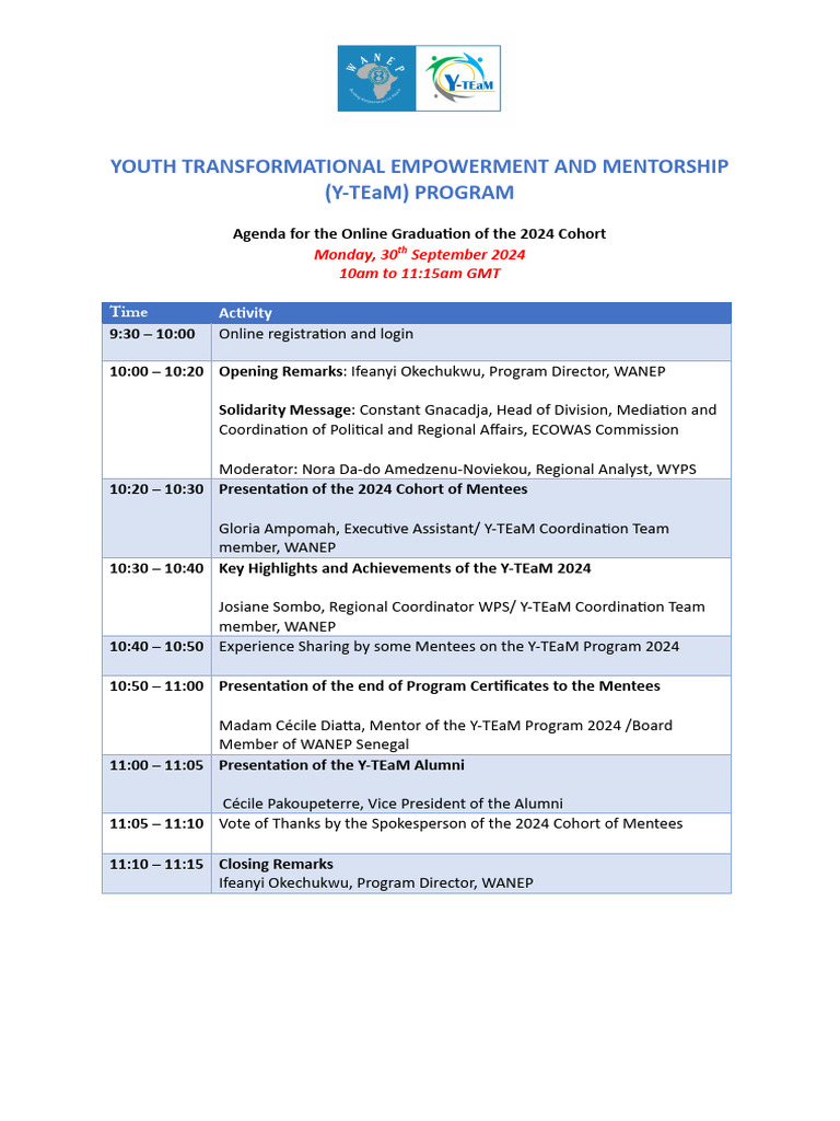 Draft Agenda-Y-Team Graduation_Updated | PDF