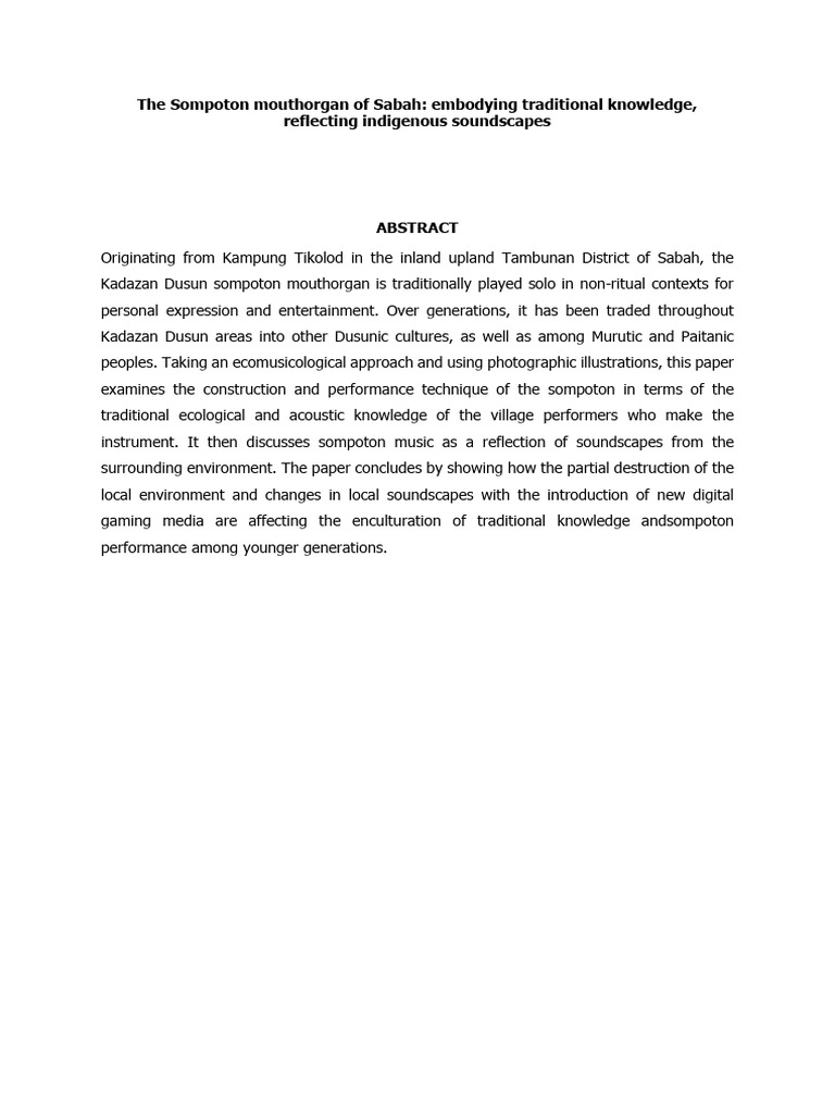 The Sompoton Mouthorgan of Sabah Embodyi | PDF