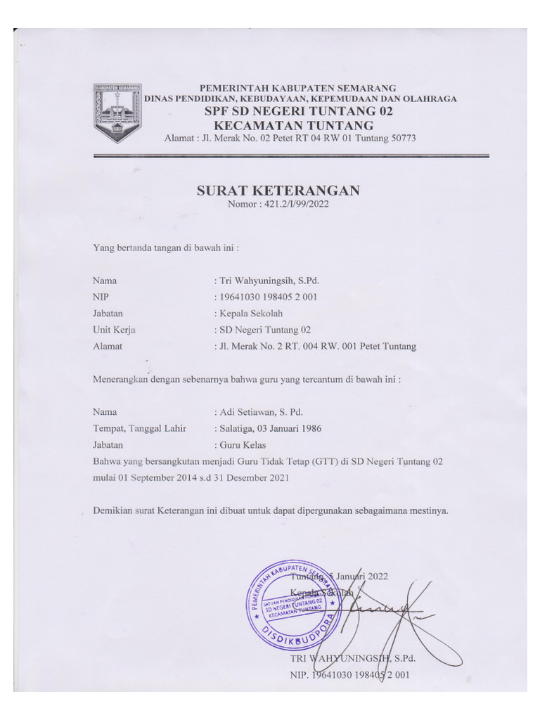 Surat Keterangan GTT | PDF