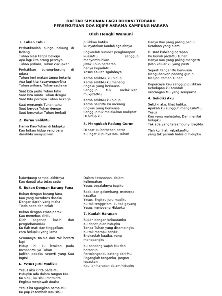 Daftar Susunan Lagu Rohani Terbaru | PDF | Agama & Spiritualitas
