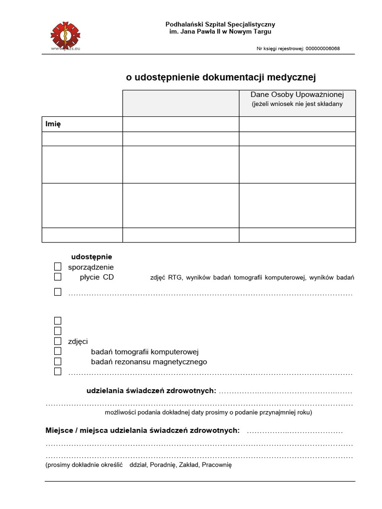 Wniosek Udostepnienie Dokumentacji Medycznej - 1794 | PDF