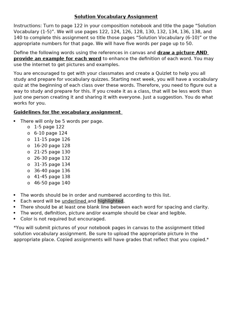 Solution Vocabulary Assignment 2024 | PDF