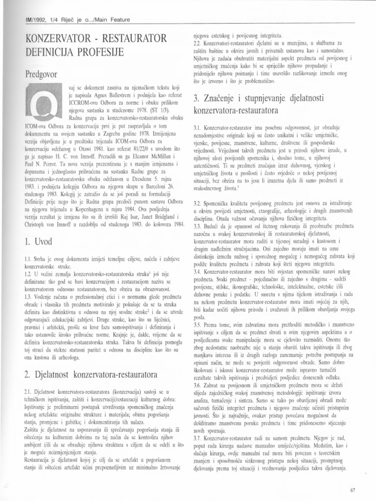 Konzervator - Restaurator Definicija Profesije | PDF