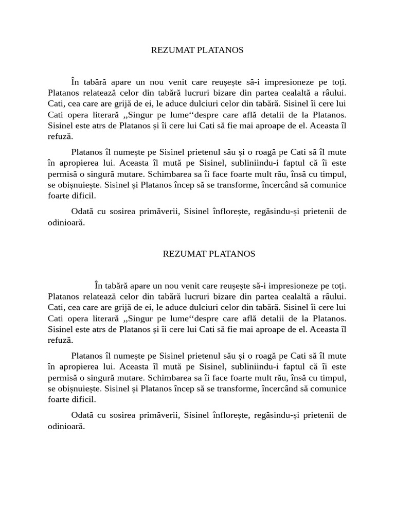 Rezumat Platanos | PDF