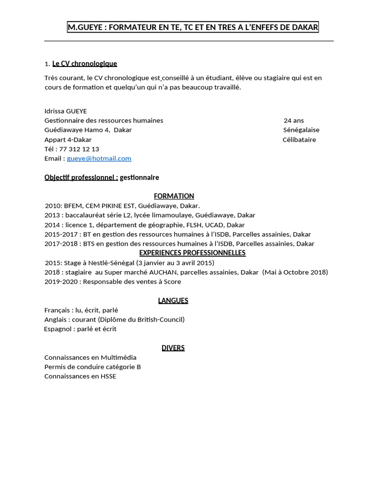 Les Differents Types de CV Gueye | PDF