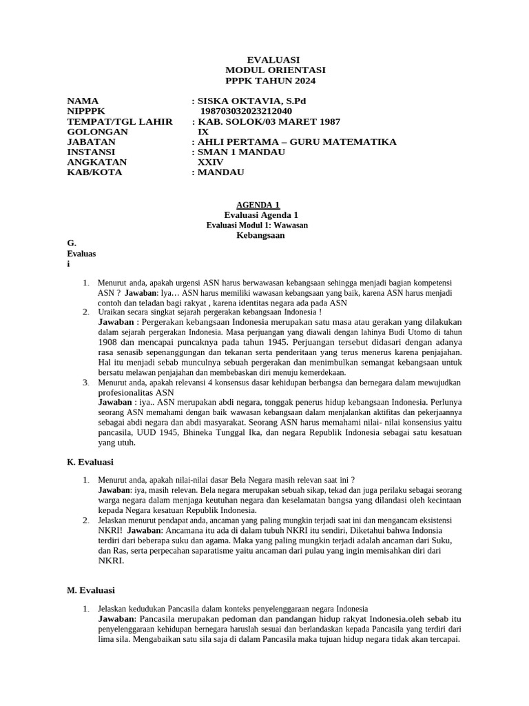 Evaluasi Modul Orientasi PPPK Tahun 2024 Jawaban Compress | PDF