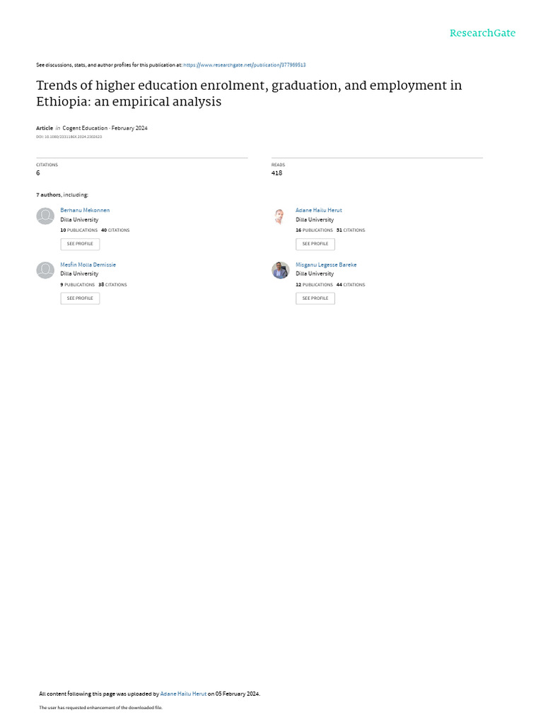 Trends of Higher Education Enrolment, Graduation, and Employment in Ethiopia: An Empirical ...