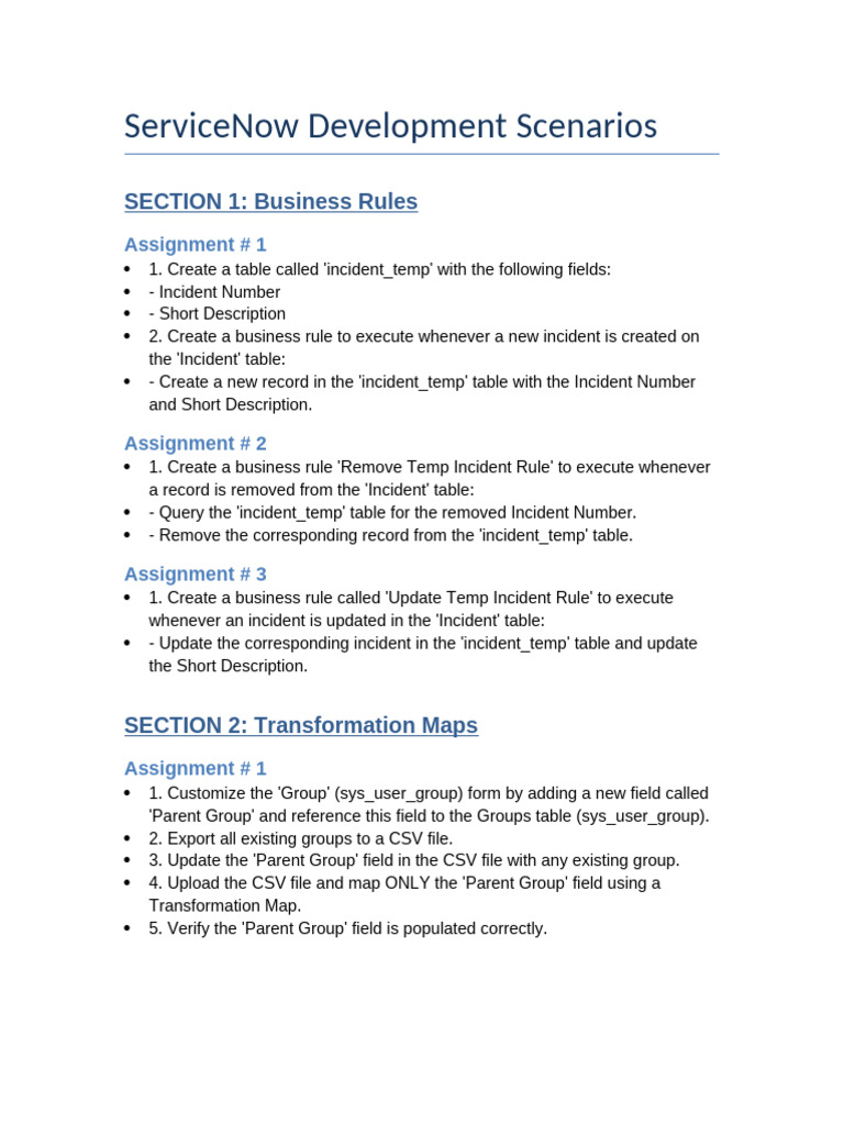 ServiceNow Development Scenarios Refined | PDF
