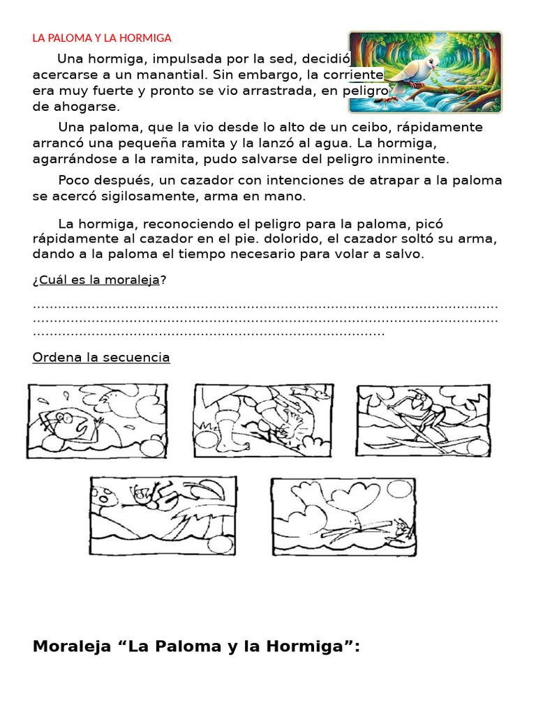 LA PALOMA Y LA HORMIGA (Fábula) | PDF