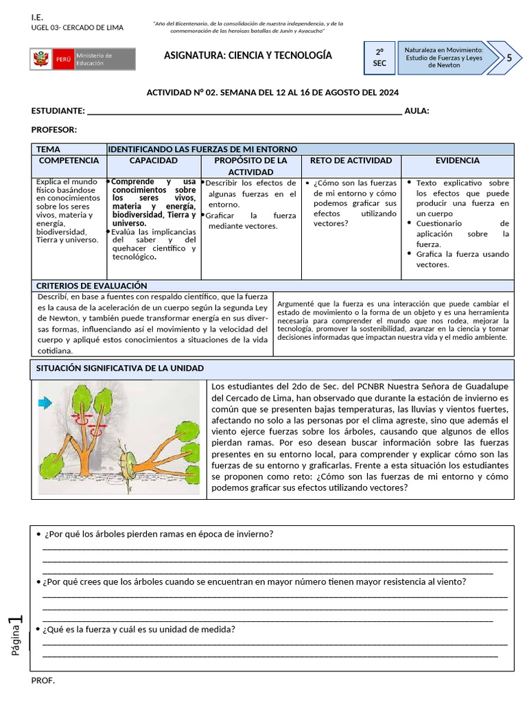2°sec - UNIDAD 5 - ACTIVIDAD 2 (CyT Explica 2024) - Identificando Las Fuerzas de Mi Entorno | PDF
