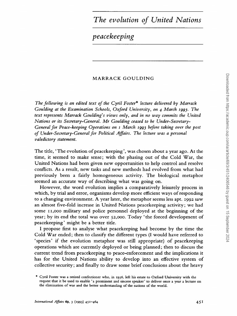 Marrack Goulding, The Evolution of UN Peacekeeping | PDF | Peacekeeping ...
