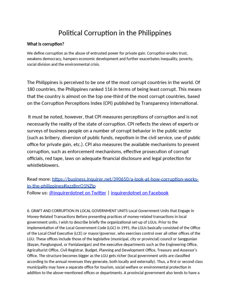 Political Corruption in The Philippines | PDF