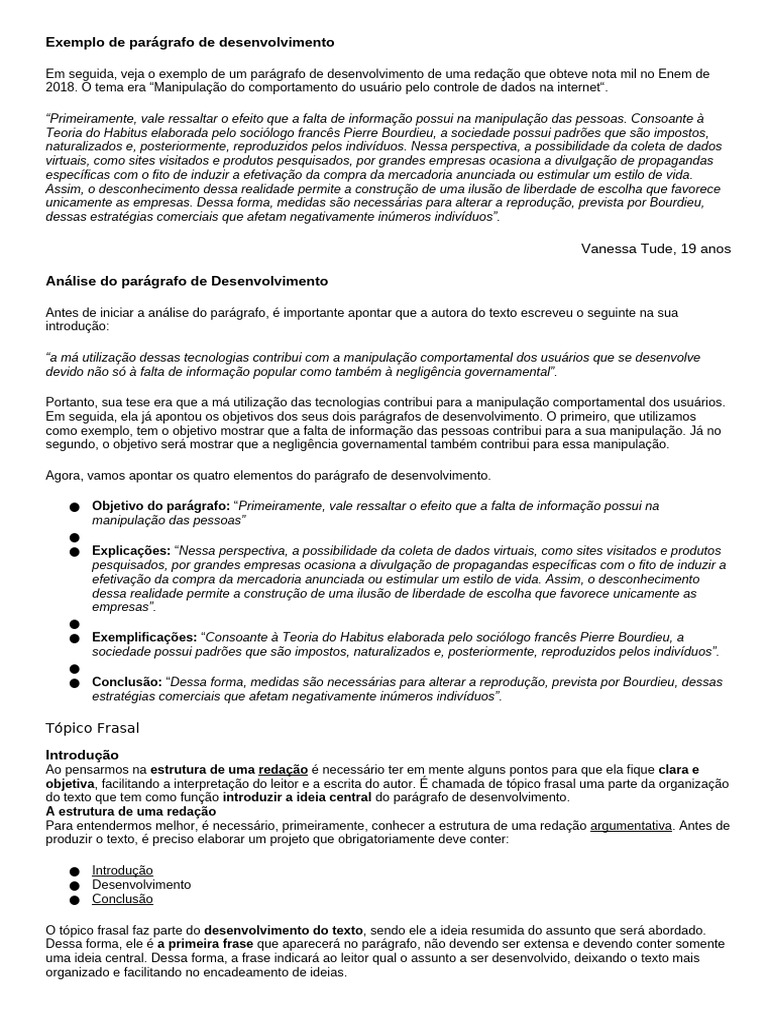 Exemplo de Parágrafo de Desenvolvimento e Topico | PDF