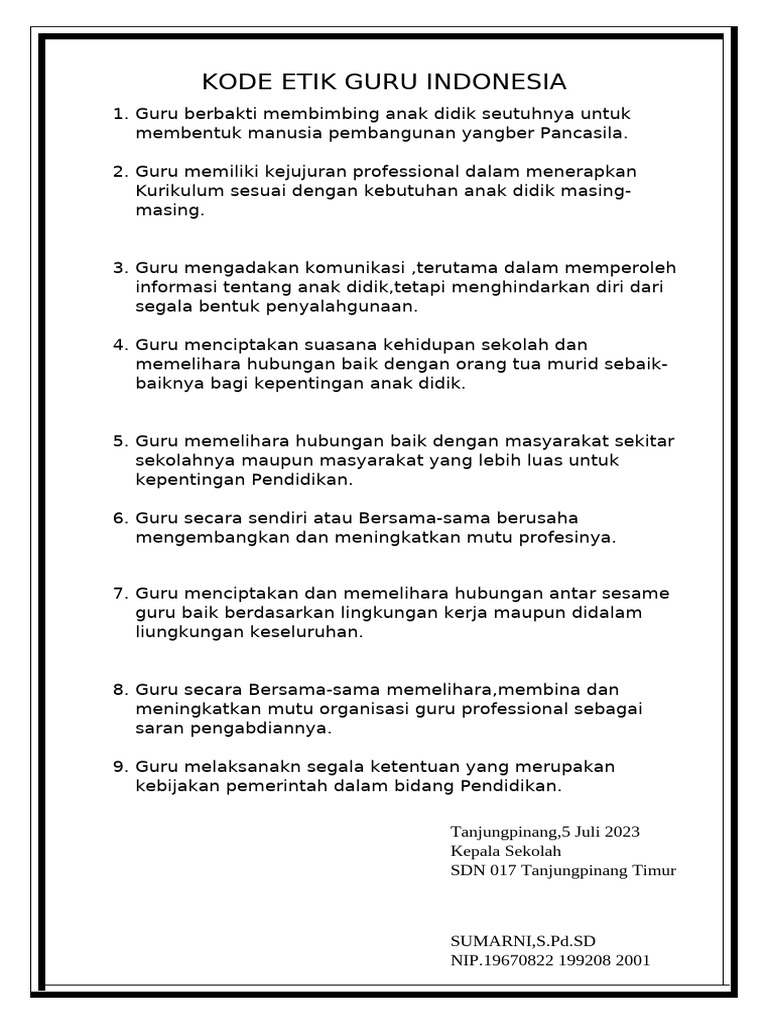 Kode Etik Guru Indonesia | PDF