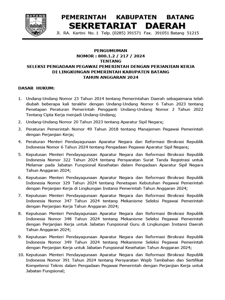 Pengumuman PPPK Tahun 2024 | PDF