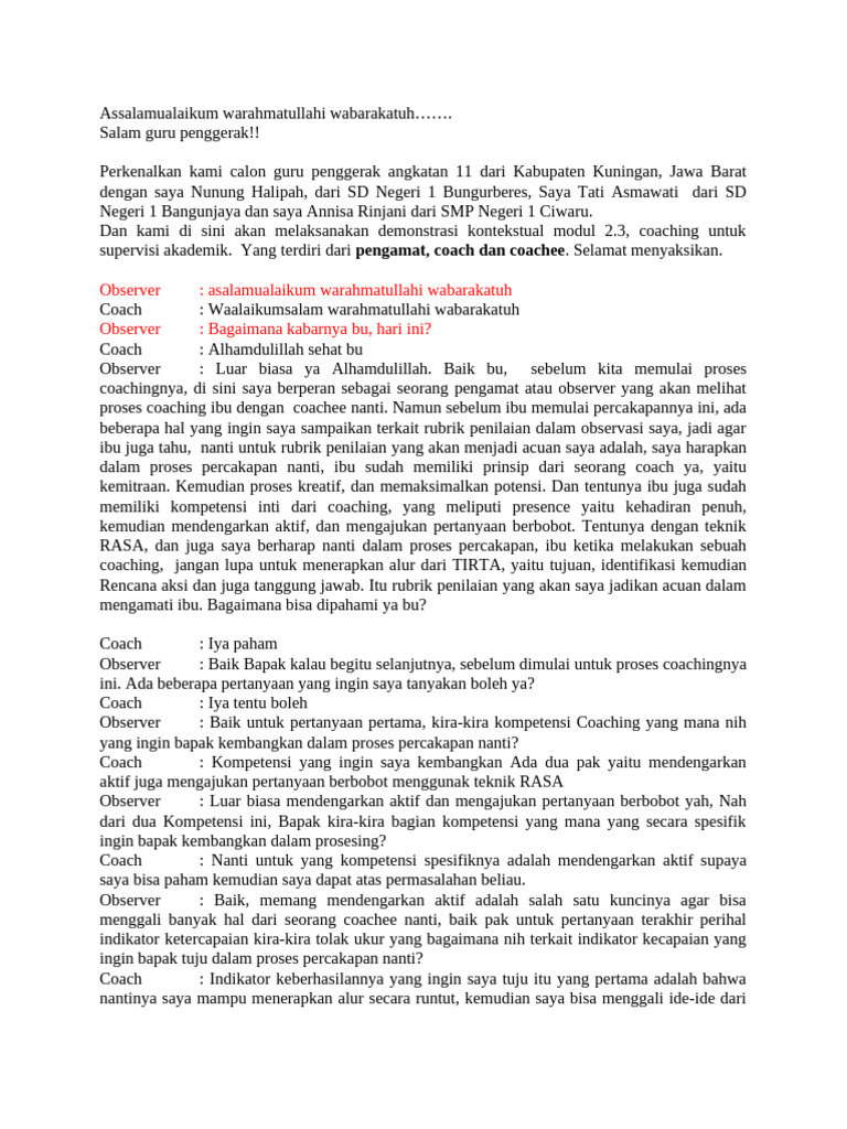 Praktik DEKONS 2.3 Observer, Coach, Coachee | PDF