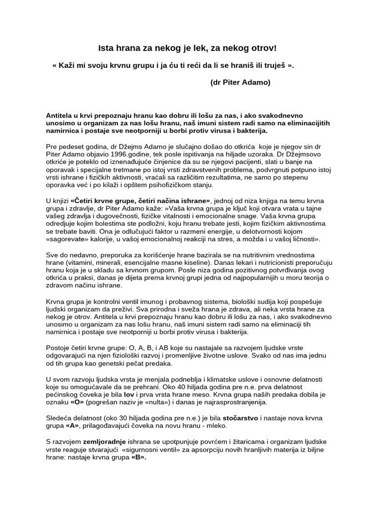 Ista hrana za nekog je lek | PDF