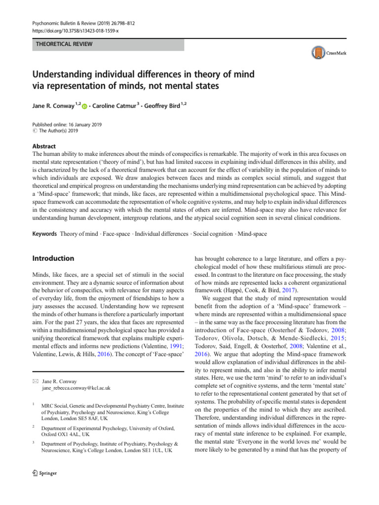 Understanding Individual Differences in Theory of Mind Via Representation of Minds, Not Mental ...