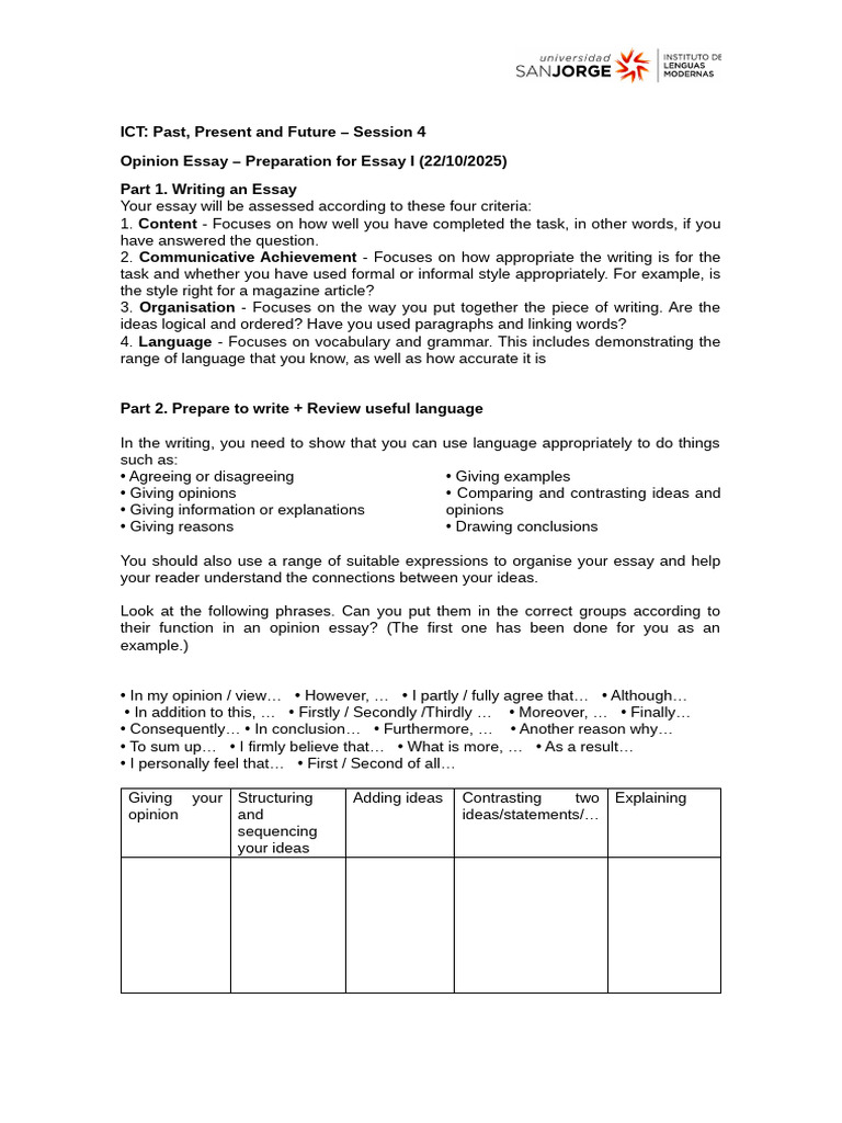 ICT Past Present and Future, Essay Writing - Session 4 | PDF