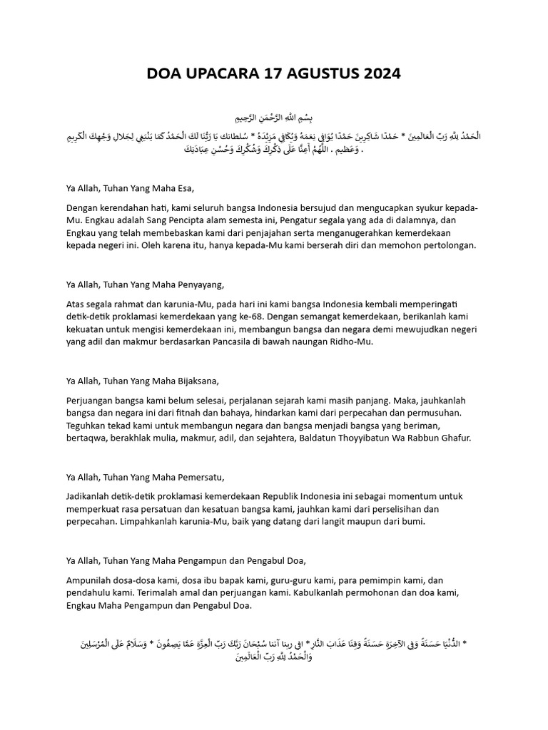 Doa Upacara 17 Agustus 2021 #2 | PDF
