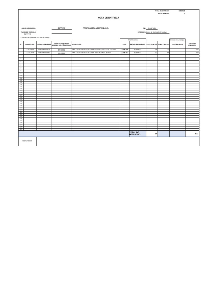 Formato Nota de Entrega | PDF