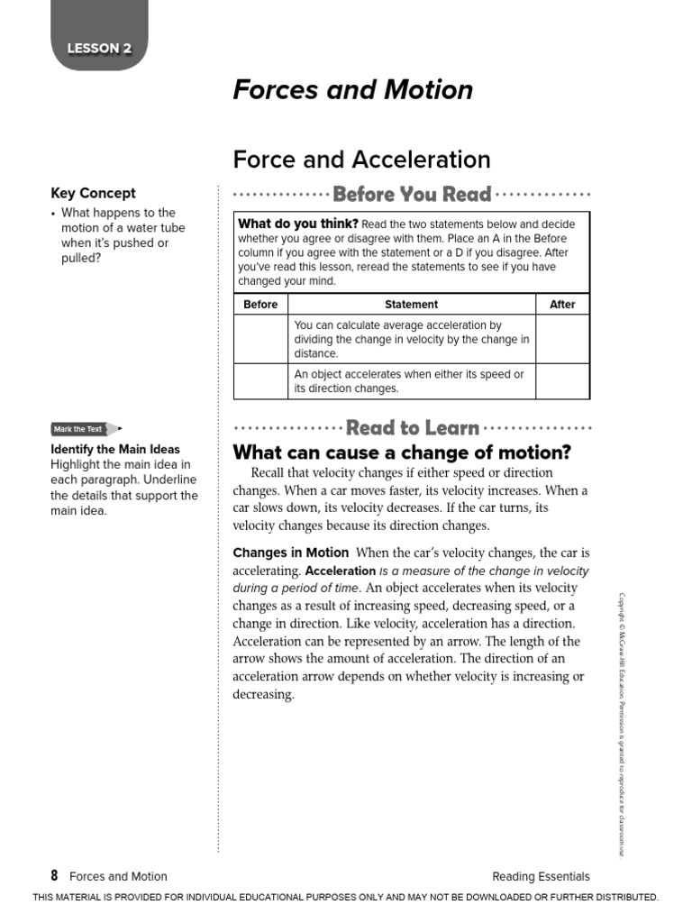 Lesson 2 Force and Acceleration | PDF